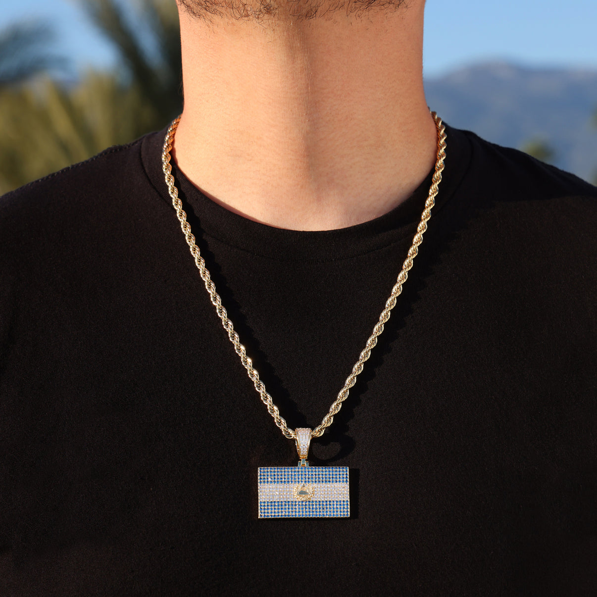 Iced Out El Salvador Flag Pendant - Gold – Huerta Jewelry